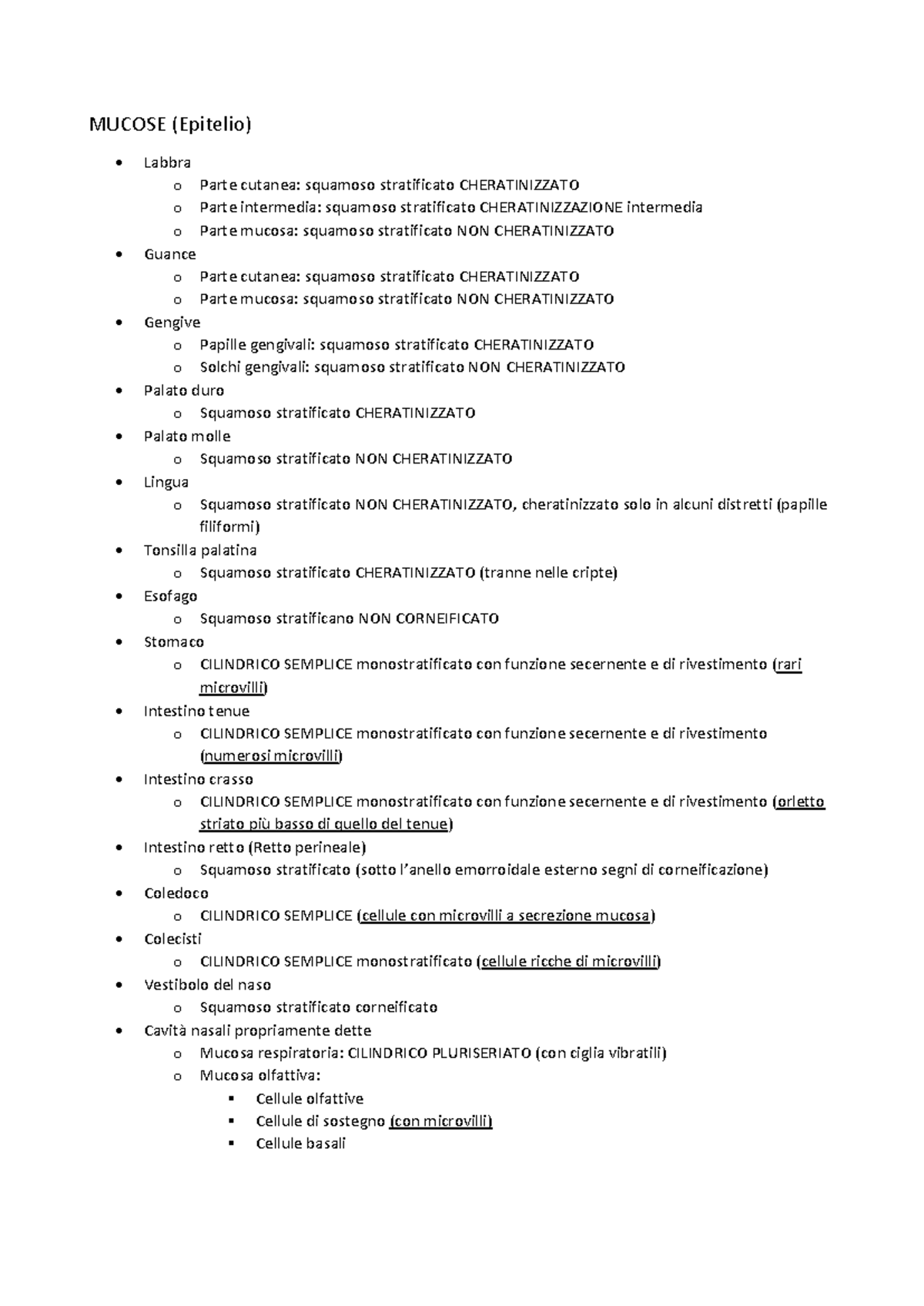 Mucose-schema con principali caratteristiche morfologiche - Warning: TT ...