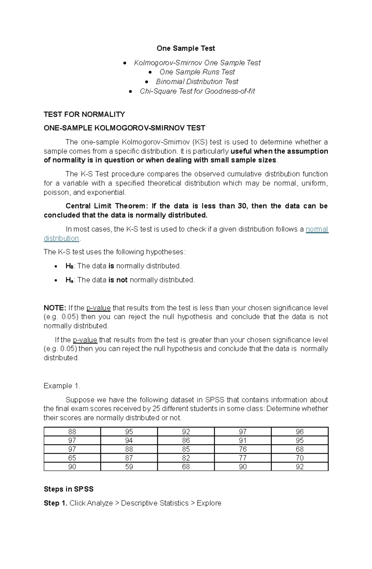 One Sample Test: Normality, Runs, and Binomial Distribution Analysis ...