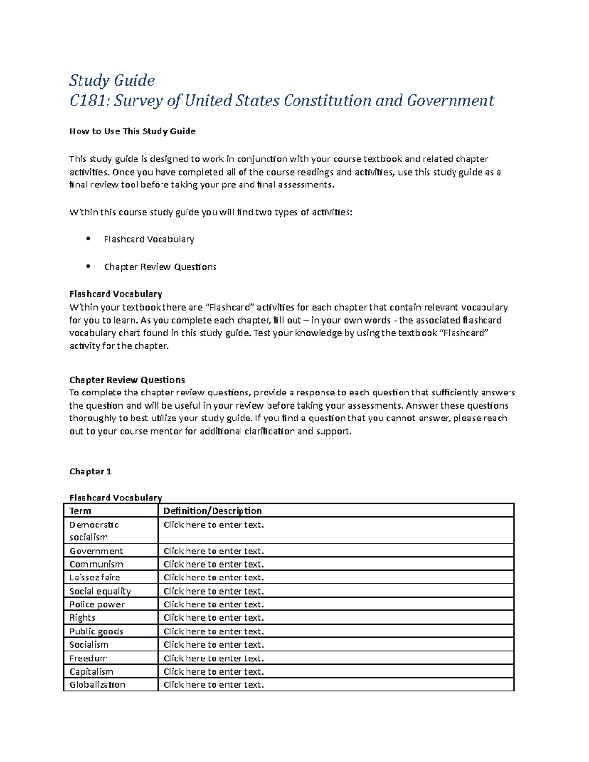 US GOV study guide - Study Guide C181: Survey of United States ...