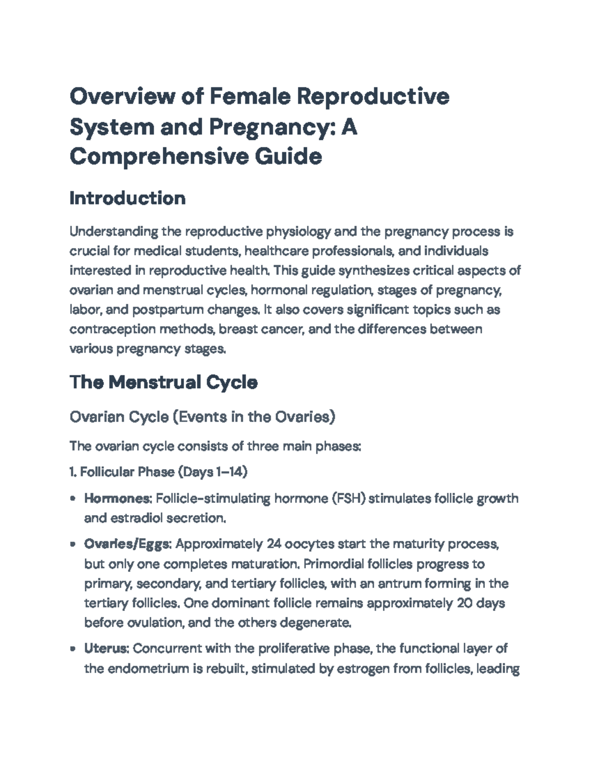 Comprehensive Study on Female Reproductive System & Pregnancy 101 - Studocu