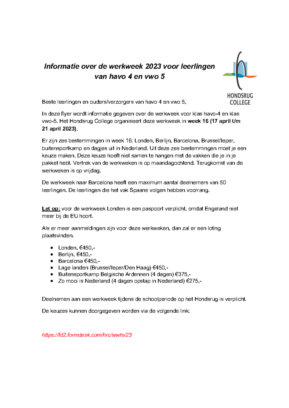 Informatie over de Werkweek 2023 voor Havo-4 en Vwo-5 Schüler - Studeersnel