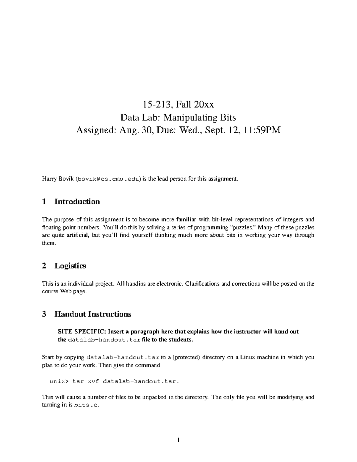 Fall 20xx Data Lab: Bit Manipulation Assignment Guide - Studocu
