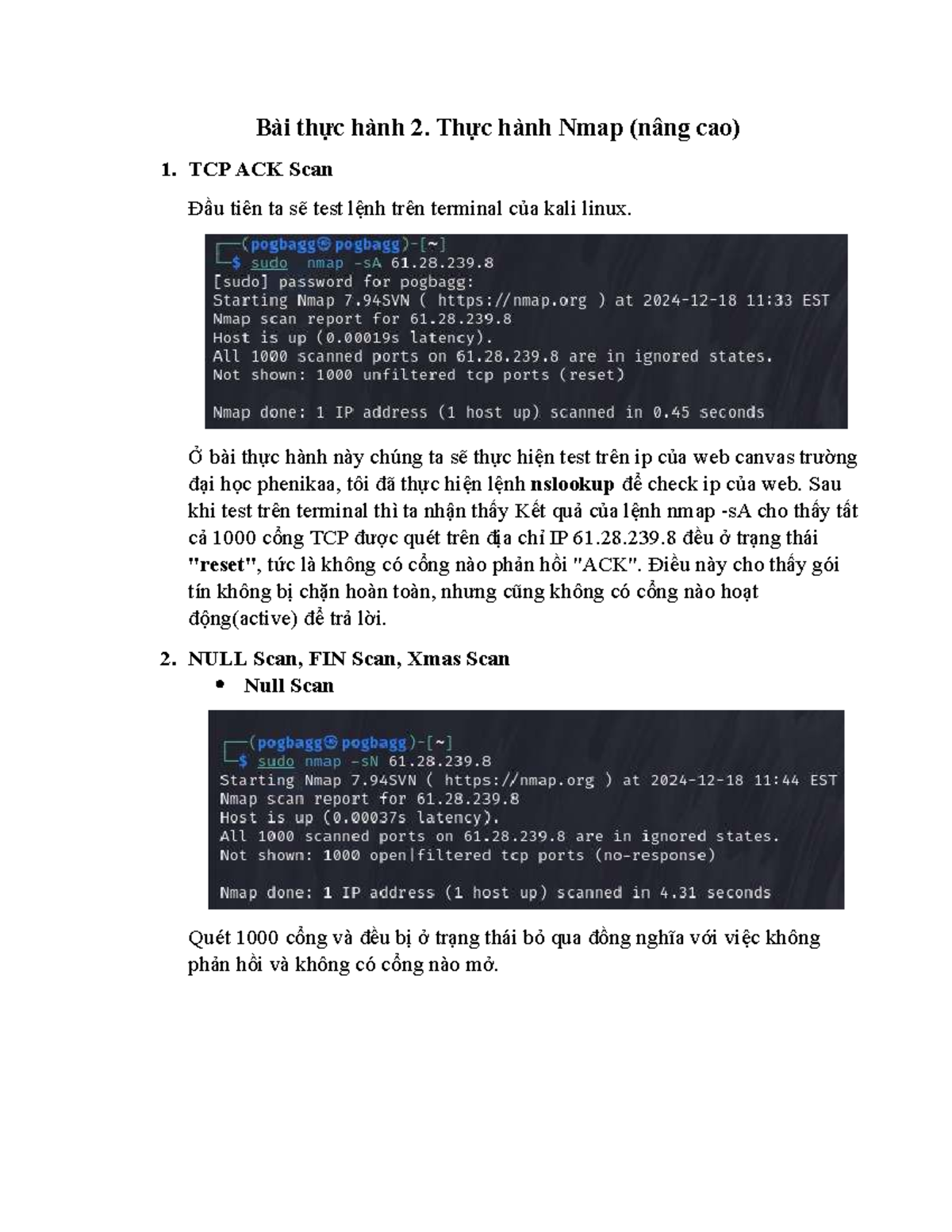 Bài thực hành 2: Nâng cao Nmap - TCP ACK, NULL, FIN, Xmas Scan - Studocu