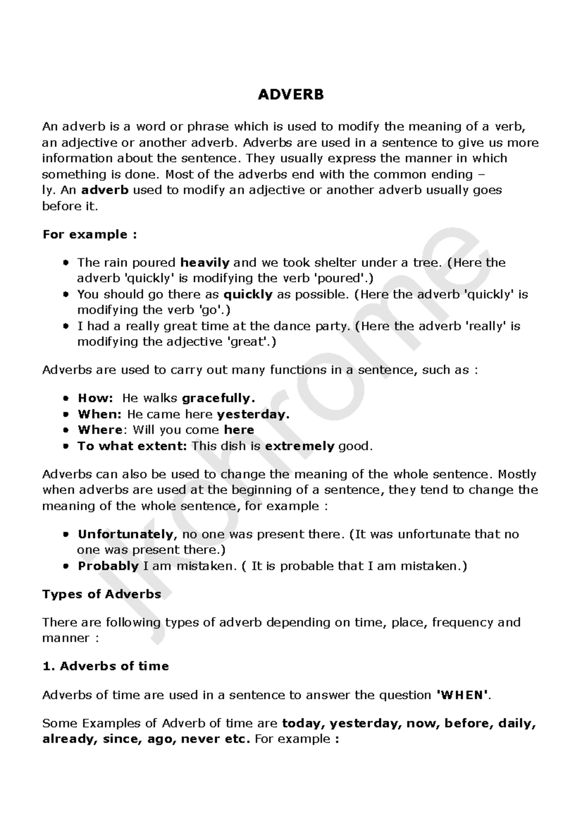 Adverb - English Grammar Notes for Understanding Modifiers - Studocu