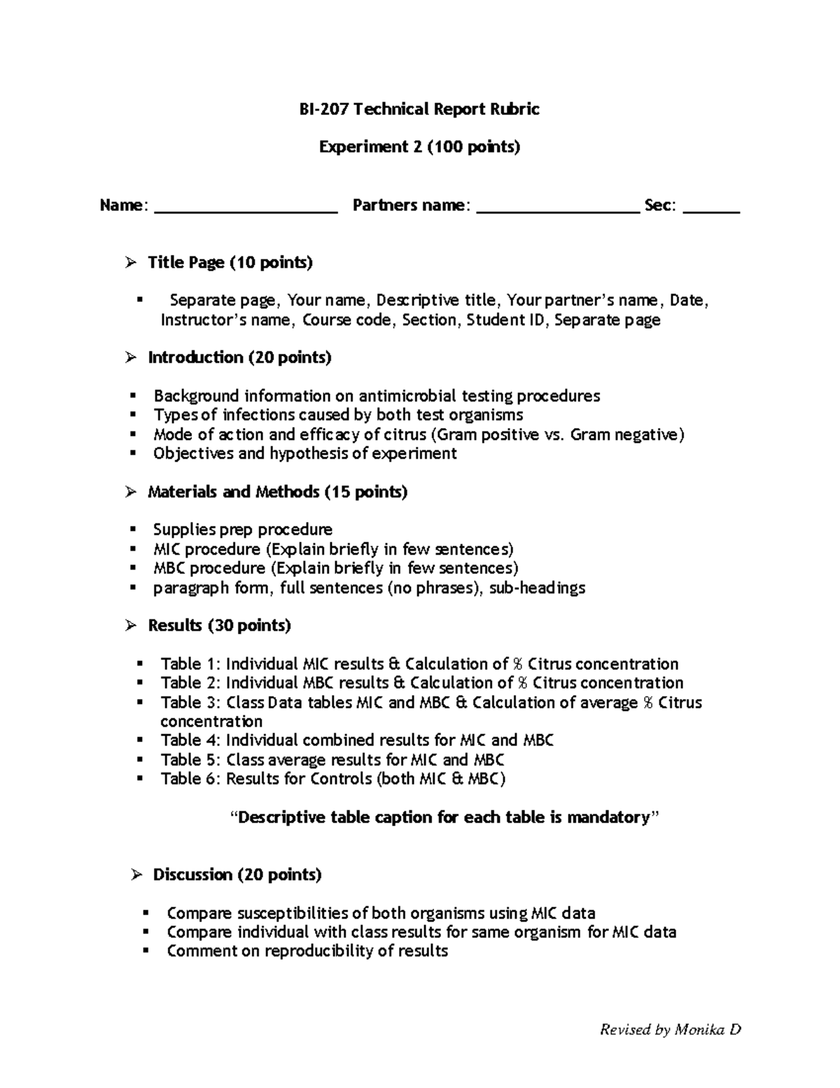 BI 207 Formal Report Instructions - Revised by Monika D BI- 207 ...