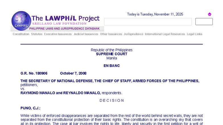 G.R. No. 180906: SEC OF DEFENSE vs. MANALO - Writ of Amparo Case ...