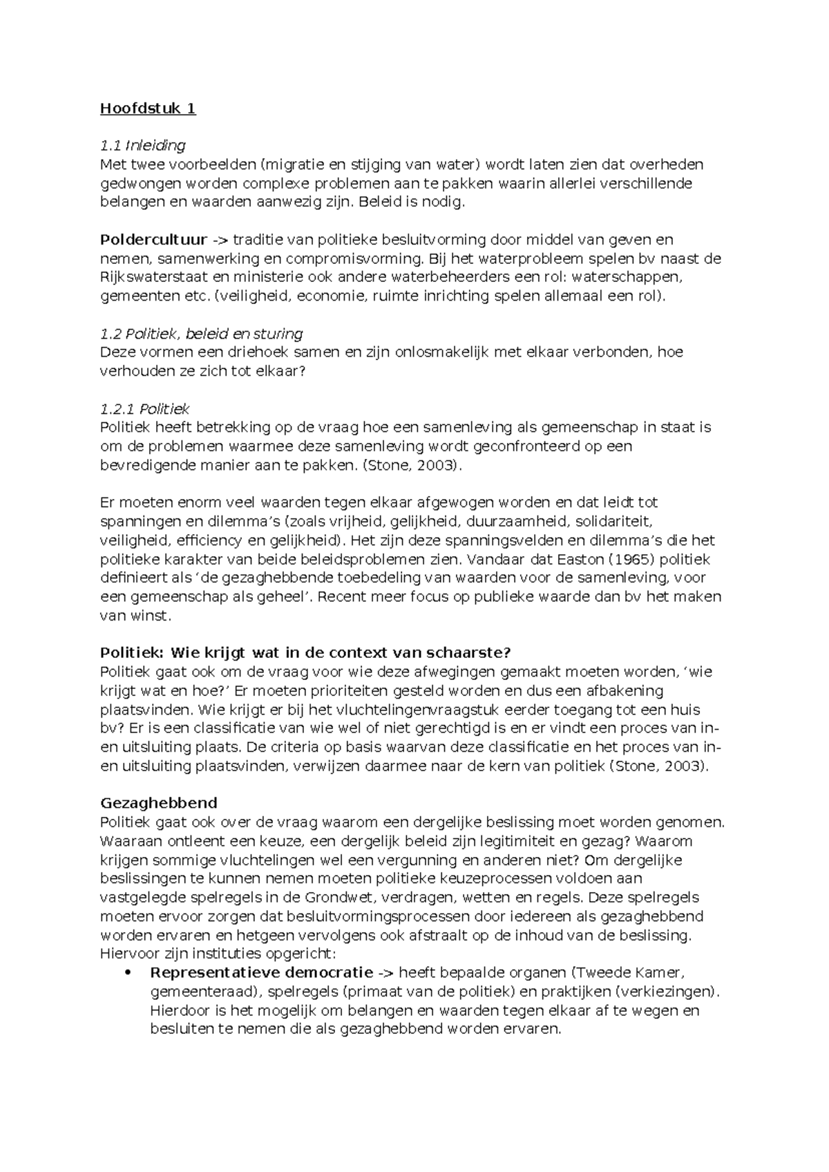 Samenvatting Beleid In Beweging H1: Politiek, Beleid en Sturing ...