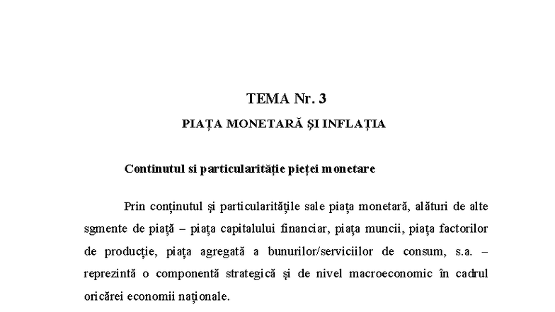 TEMA Nr. 3: Piața Monetară și Inflatia - Analiză Detaliată - Studocu