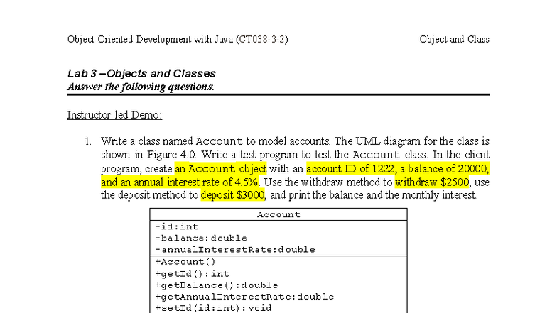 Java OOP Lab 3: Account & Rectangle Class Implementation - Studocu