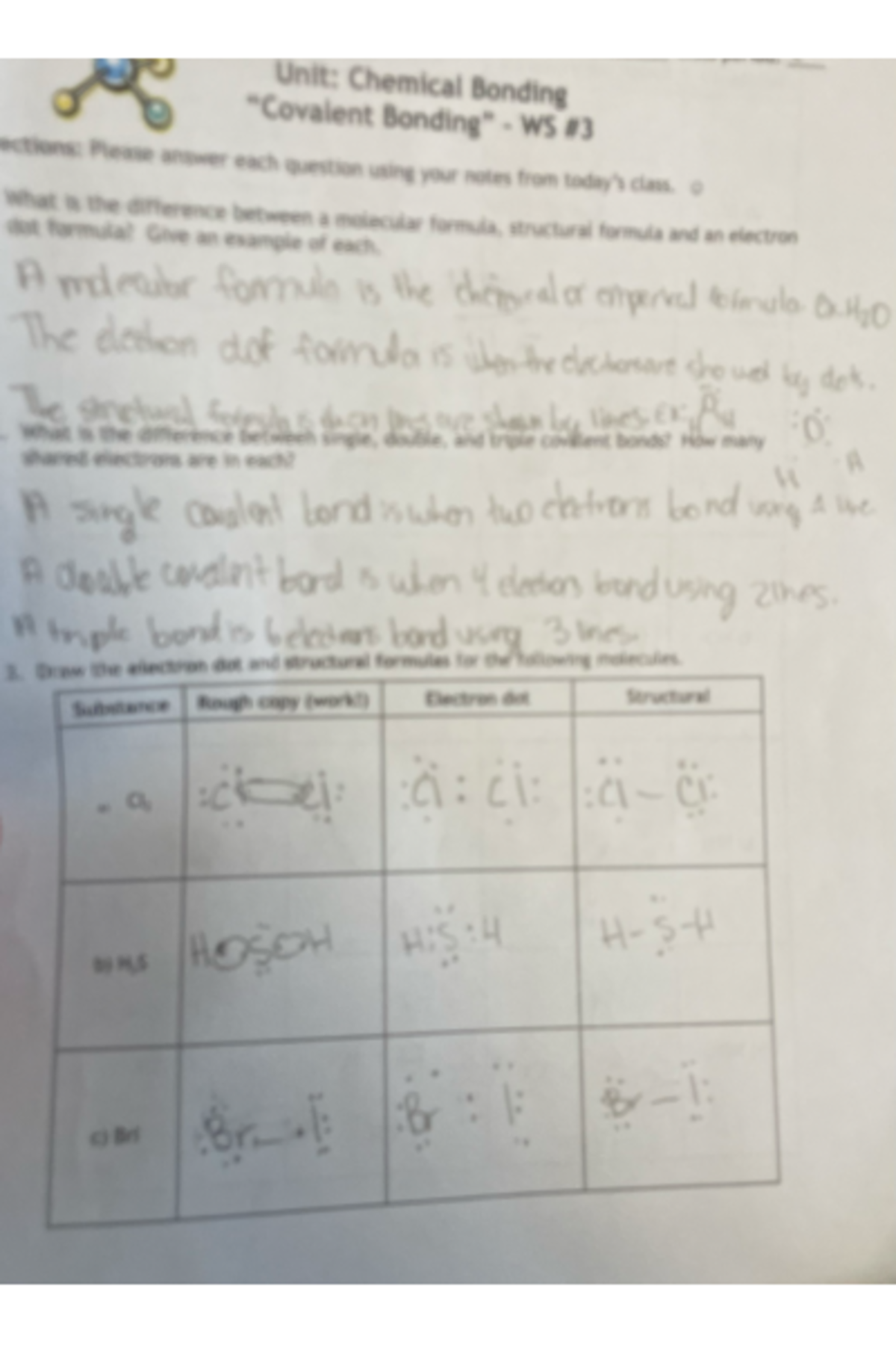 Covalent Bonding Worksheet #3: Chemical Bonding Concepts Explained ...