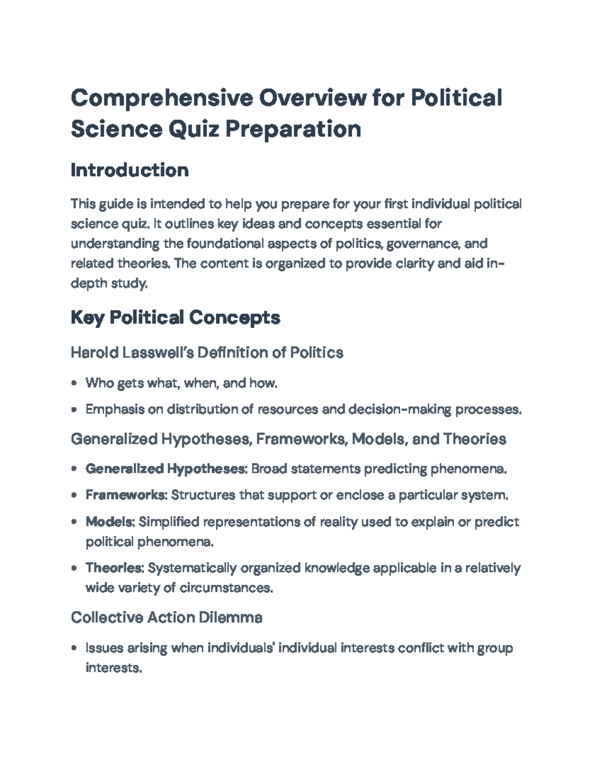 Political Science Quiz Preparation Guide: Key Concepts & Theories ...