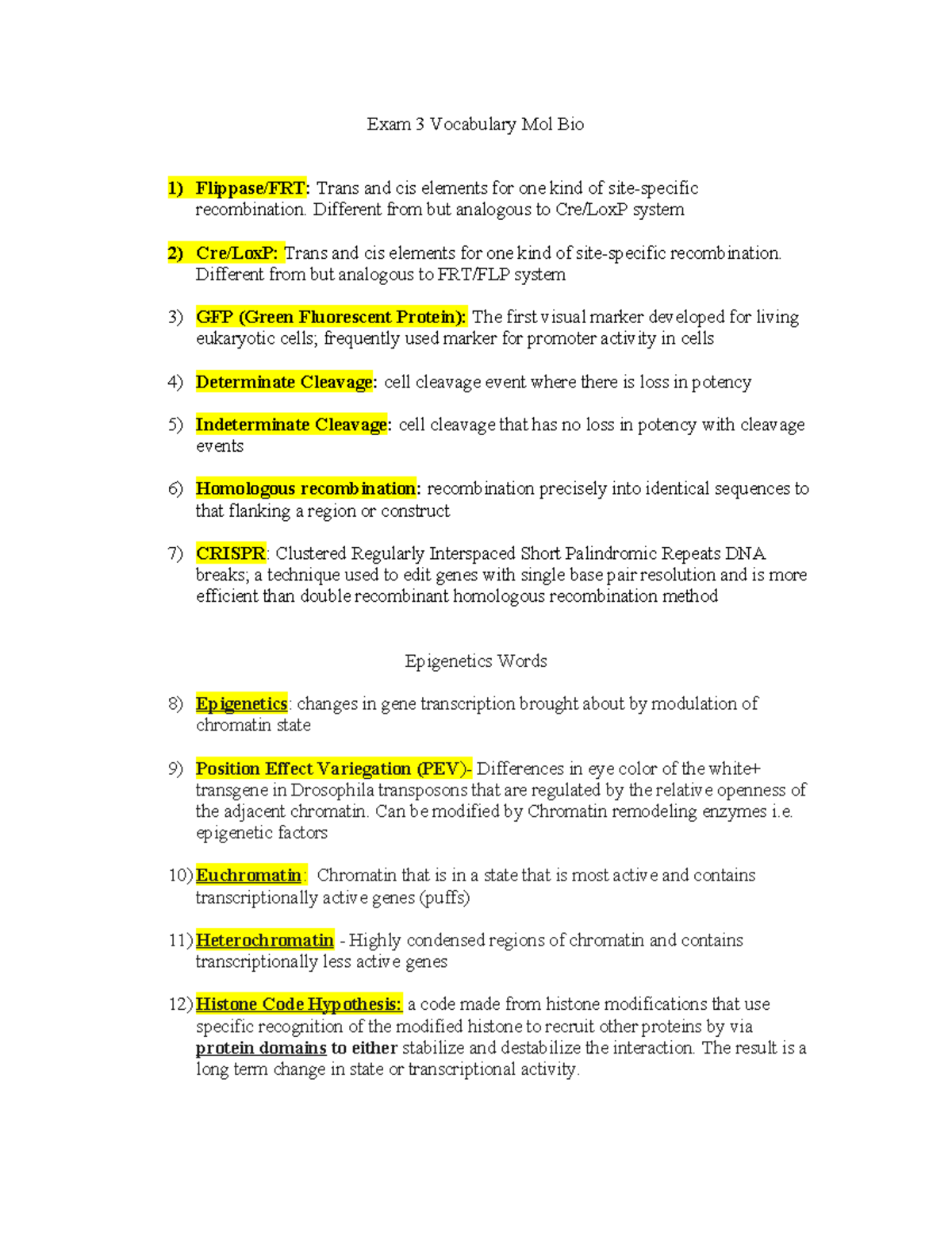 Molecular Biology Exam 3 Vocabulary: Key Terms and Concepts - Exam 3 ...