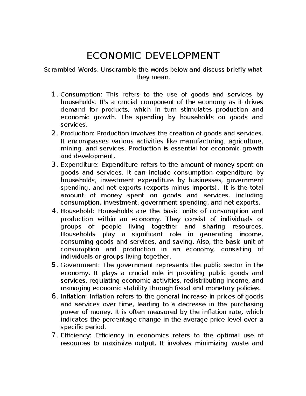ECON 101: Key Terms in Economic Development Explained - Studocu