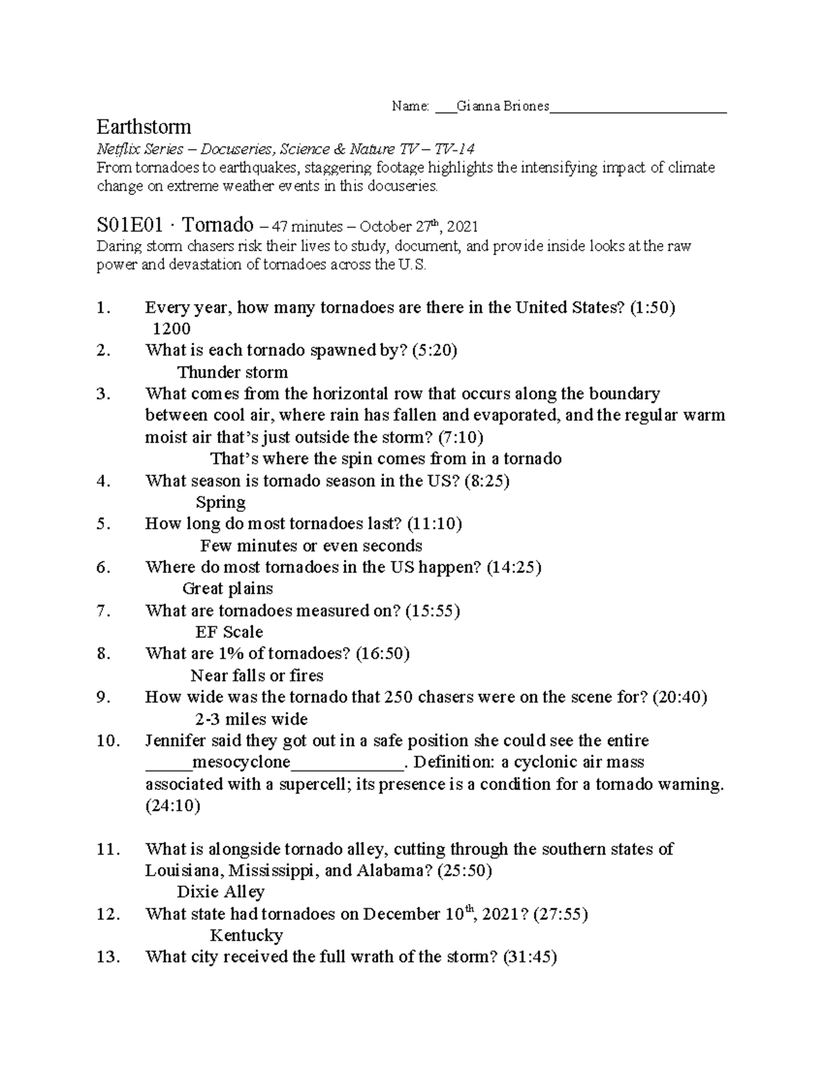 Earthstorm - Tornado Netflix Episode Guide - Name: Gianna Briones ...