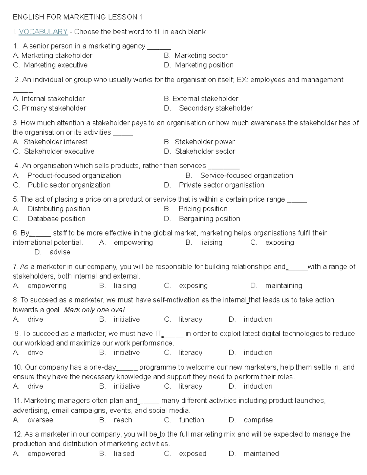 English for Marketing: Comprehensive Lesson 1 Vocabulary & Reading ...
