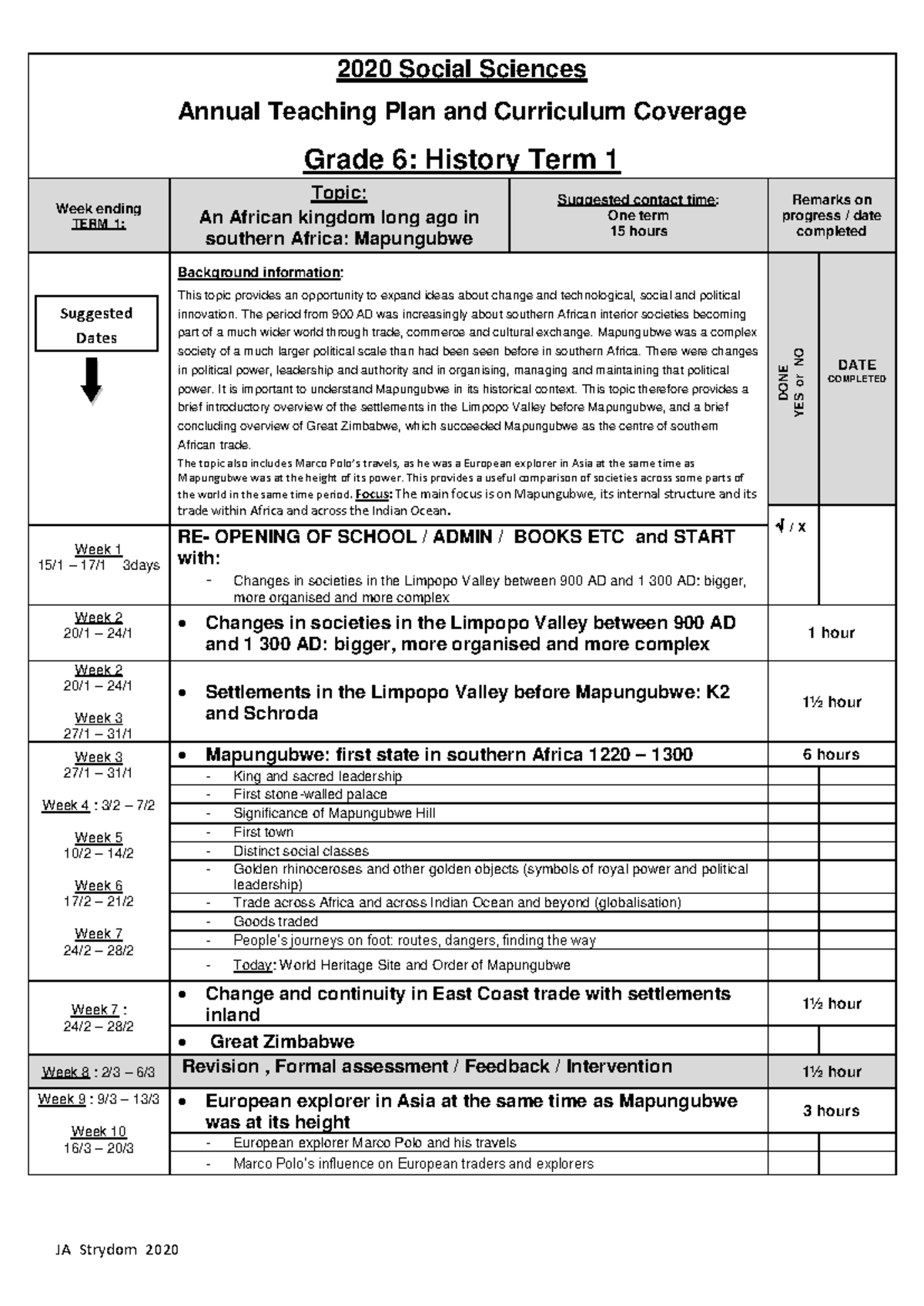ATP-GR6-History Annual Teaching Plan: Term 1-4 Coverage - Studocu