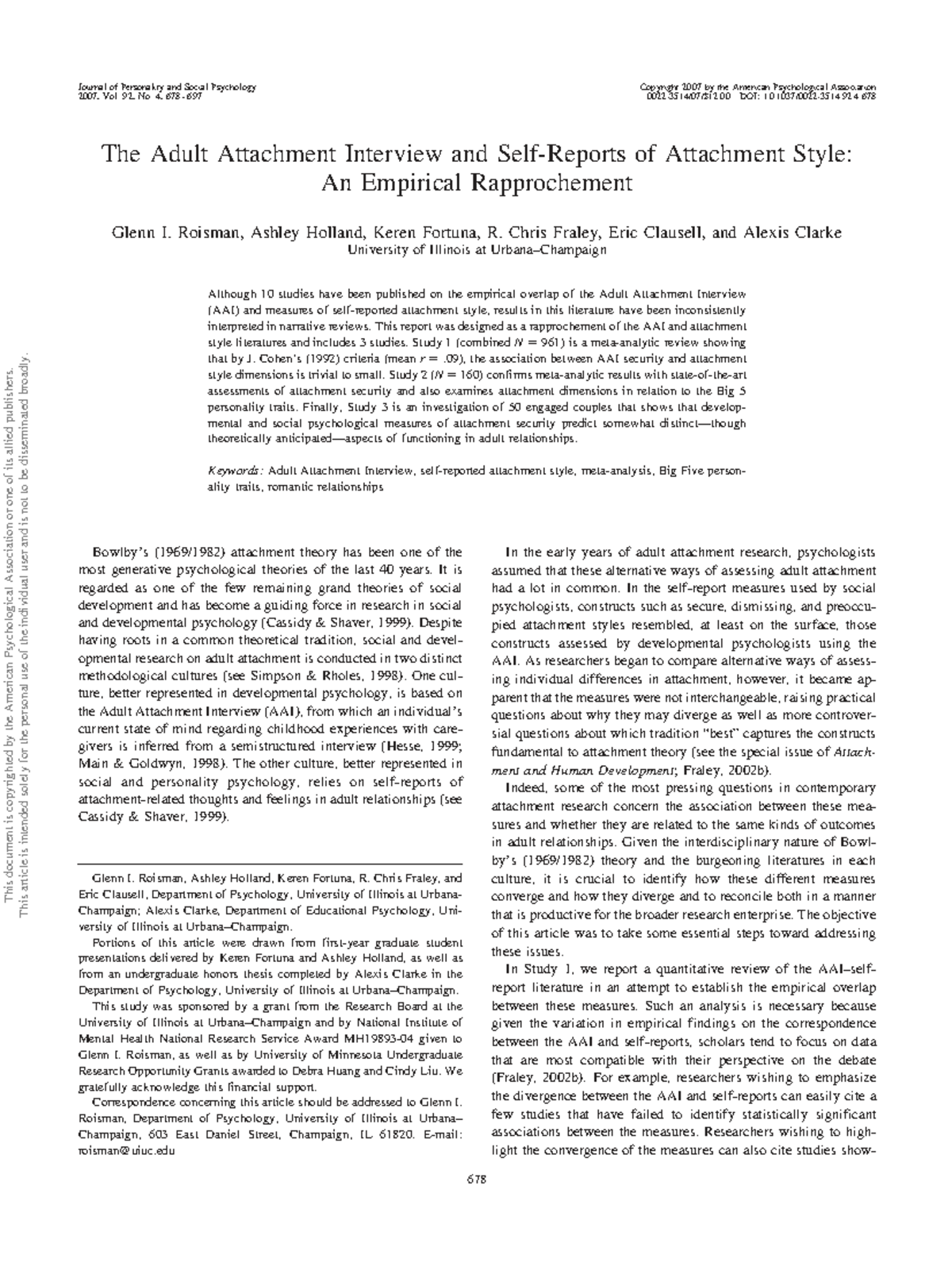 Adult Attachment Interview and Attachment Style: A Comprehensive Review ...