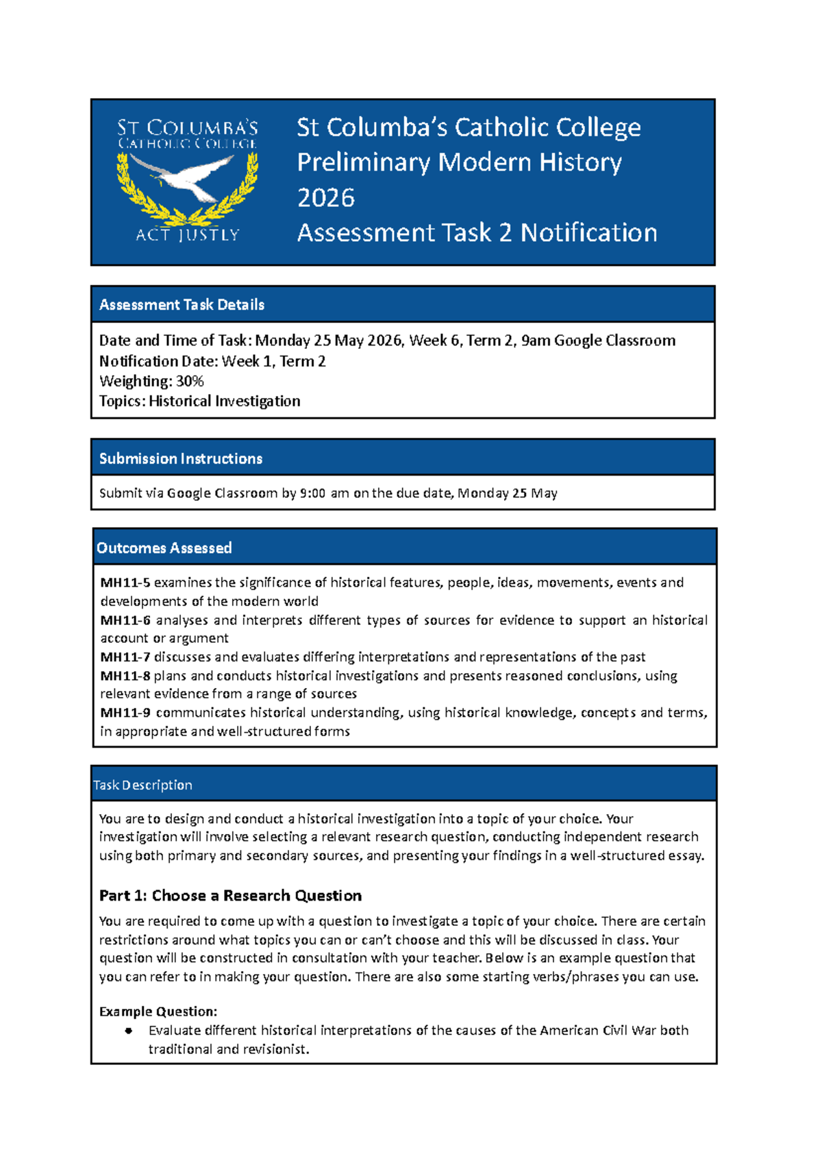 2026 Preliminary Modern History Assessment Task 2 Guidelines - Studocu