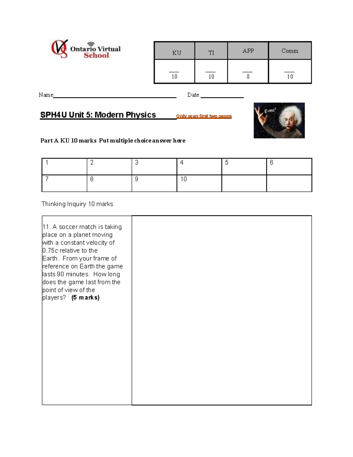 KU SPH4U Unit 5: Modern Physics Exam Questions & Answers - Studocu