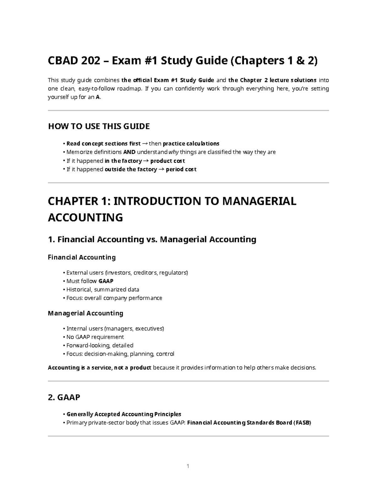CBAD 202 – Exam Study Guide: Key Concepts from Chapters 1 & 2 - Studocu