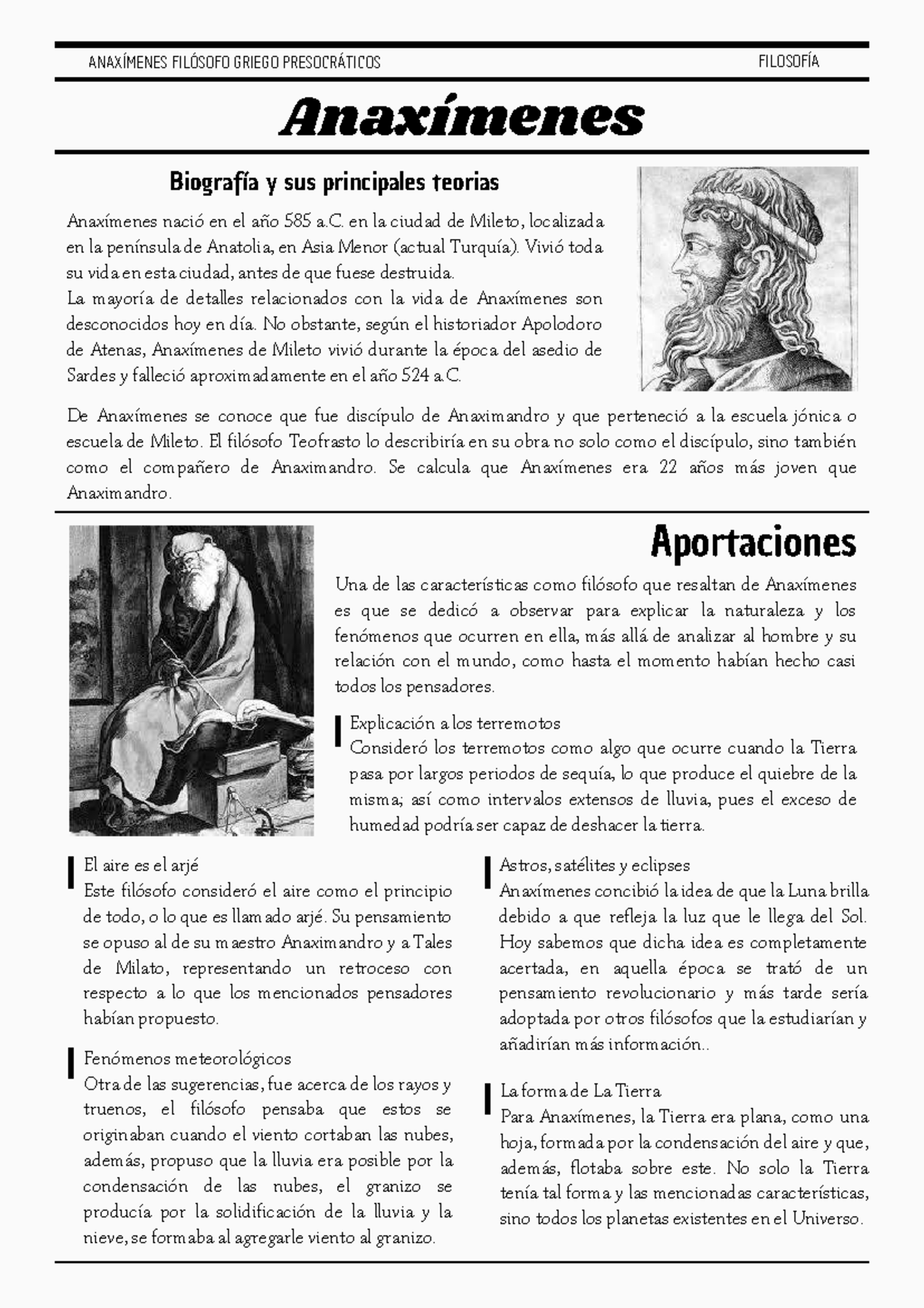 Anaxímenes: Biografía y Teorías del Filósofo Presocrático - Studocu