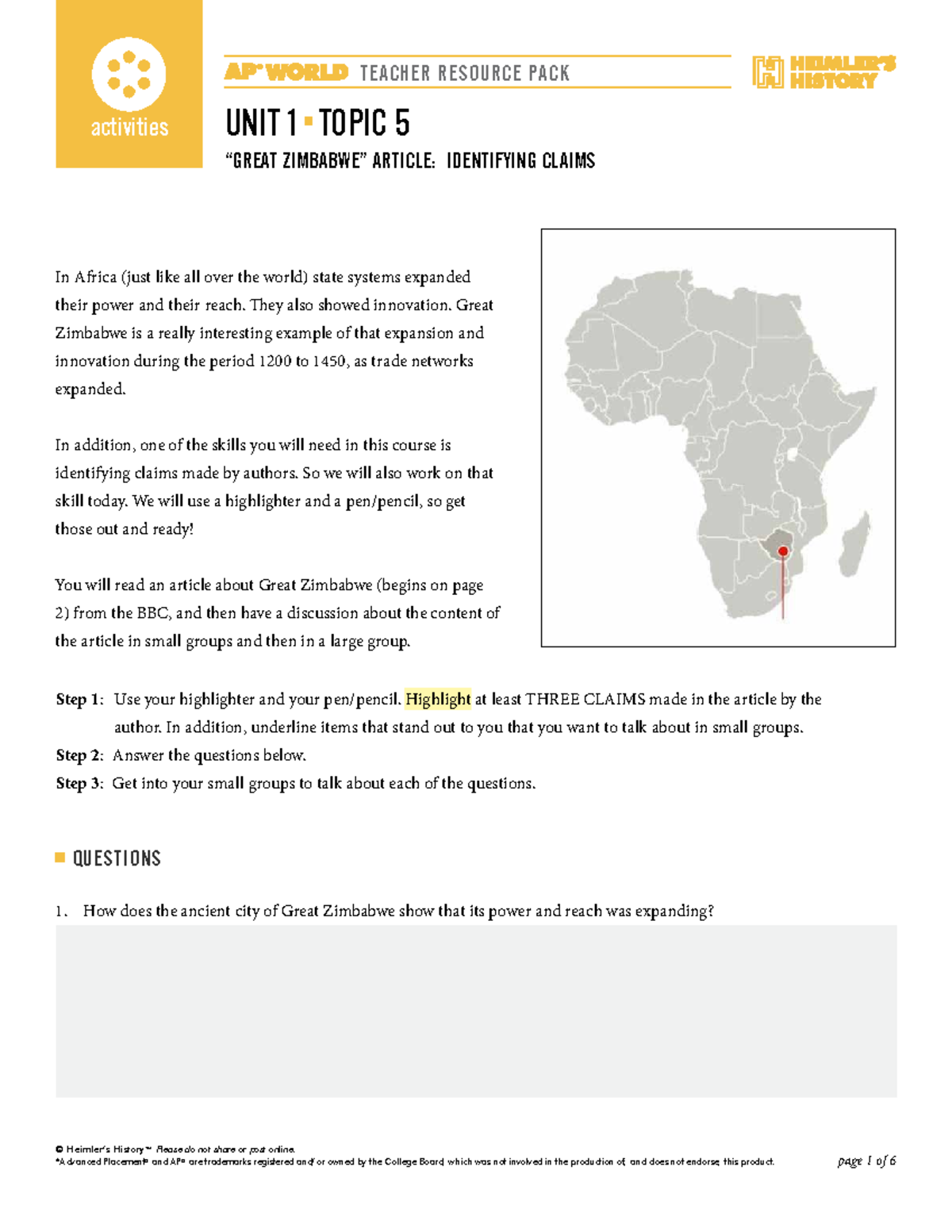 AP World TRP Unit 1 Topic 5: Identifying Claims in Great Zimbabwe - Studocu