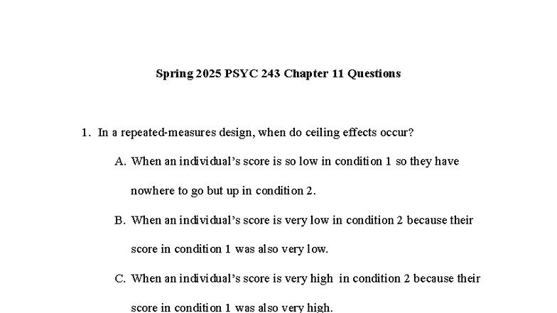 Spring 2025 PSYC 243 Chapter 11 Practice Questions and Answers - Studocu