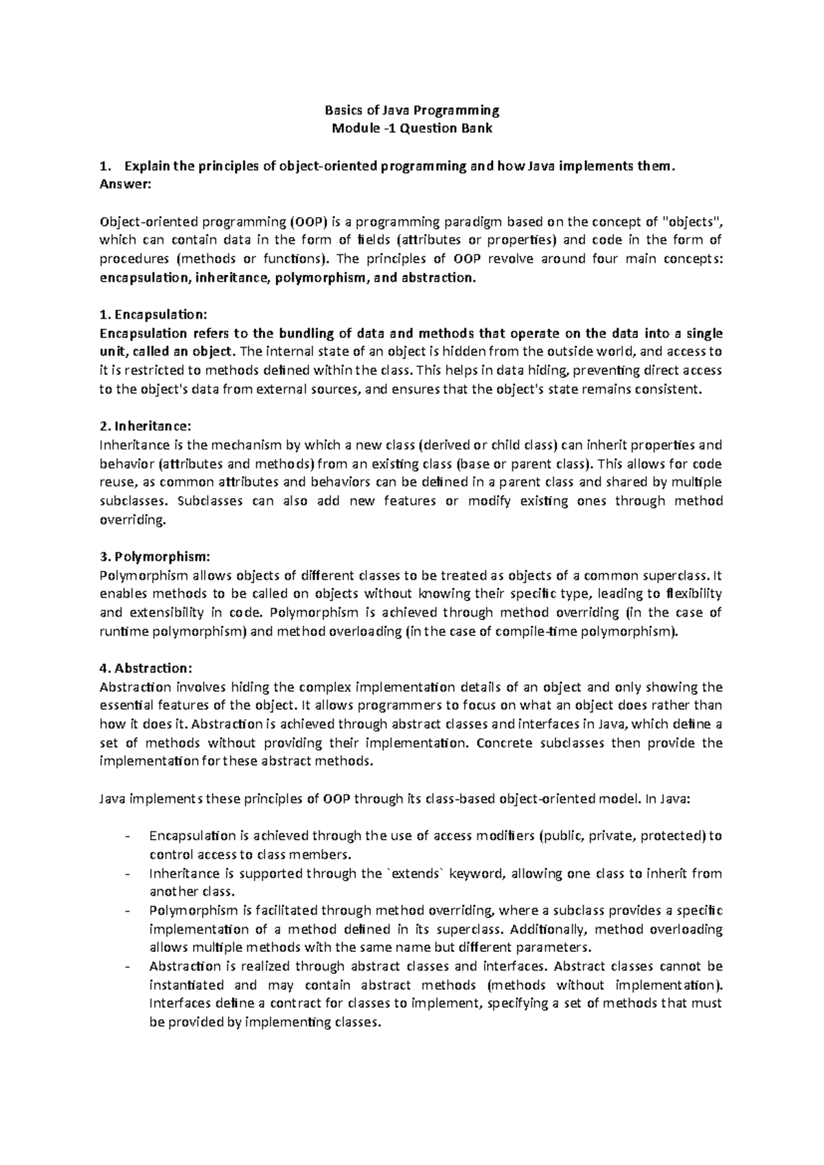 Basics of Java Programming - Question Bank - Basics of Java Programming ...