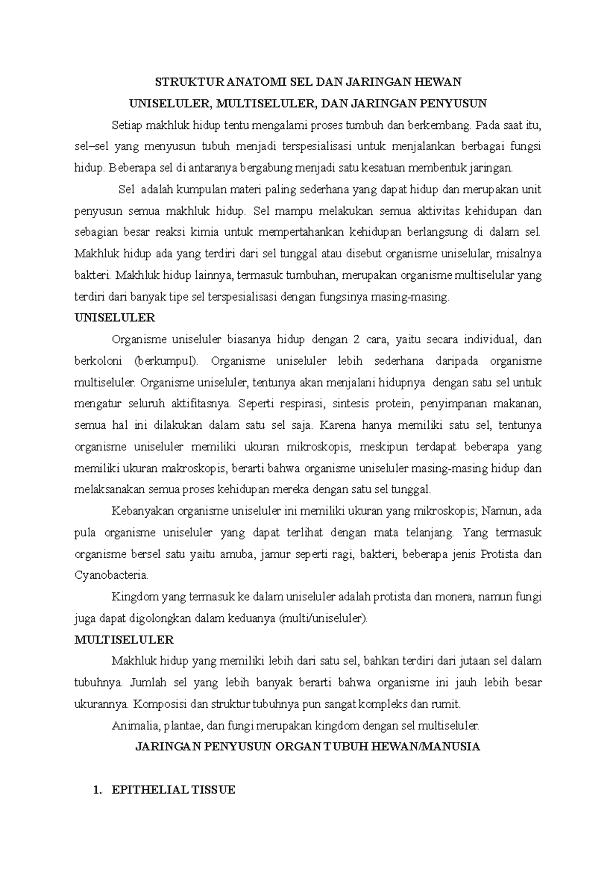 Struktur Anatomi Sel dan Jaringan Hewan - STRUKTUR ANATOMI SEL DAN ...