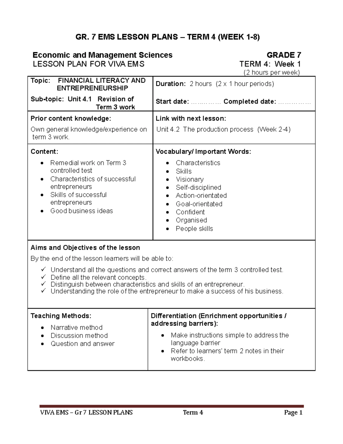 2025 EMS Annual Teaching Plan for Grade 7: Comprehensive Overview - Studocu