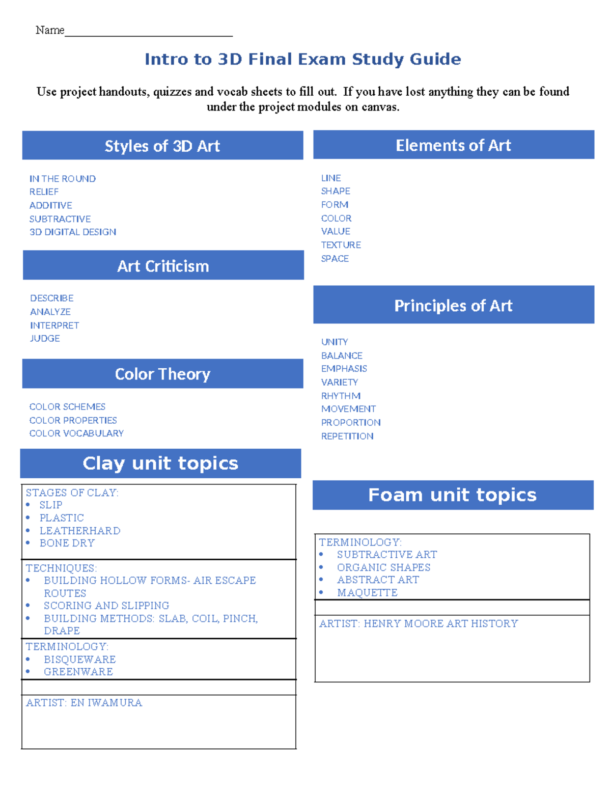 Intro to 3d study guide 22-1 - Name____________________________ Intro ...