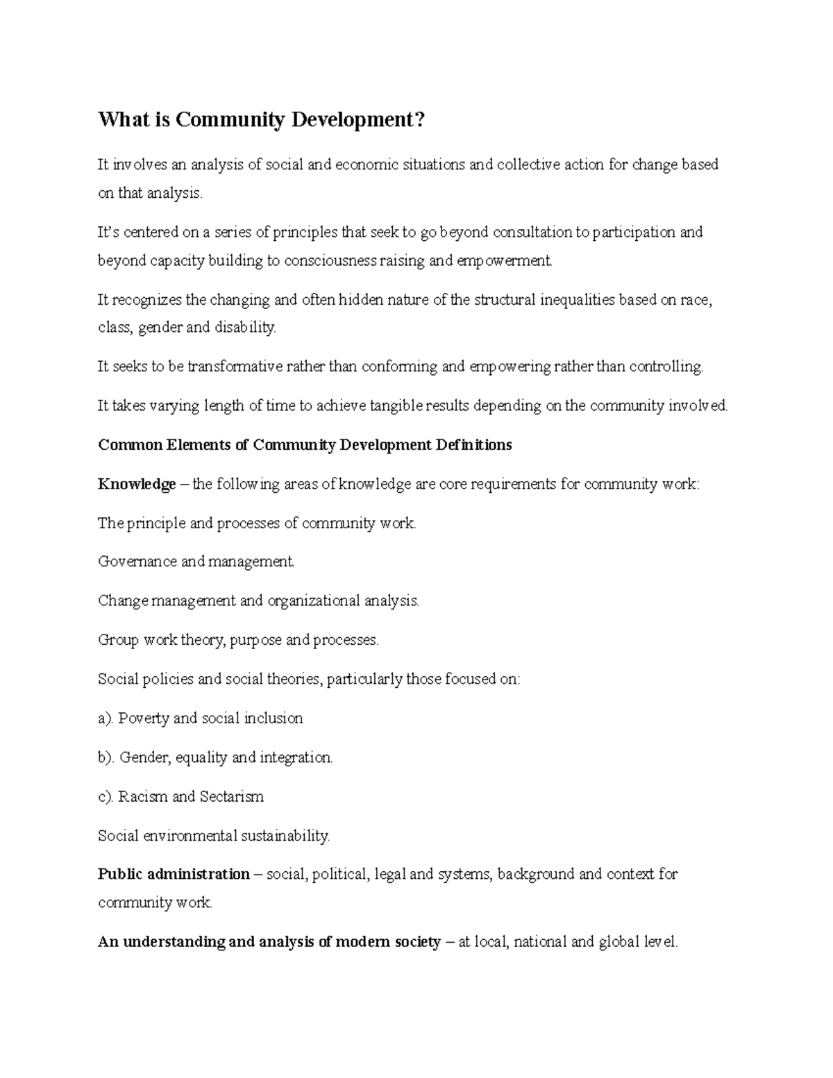 Community Development Revised Notes - What is Community Development? It ...