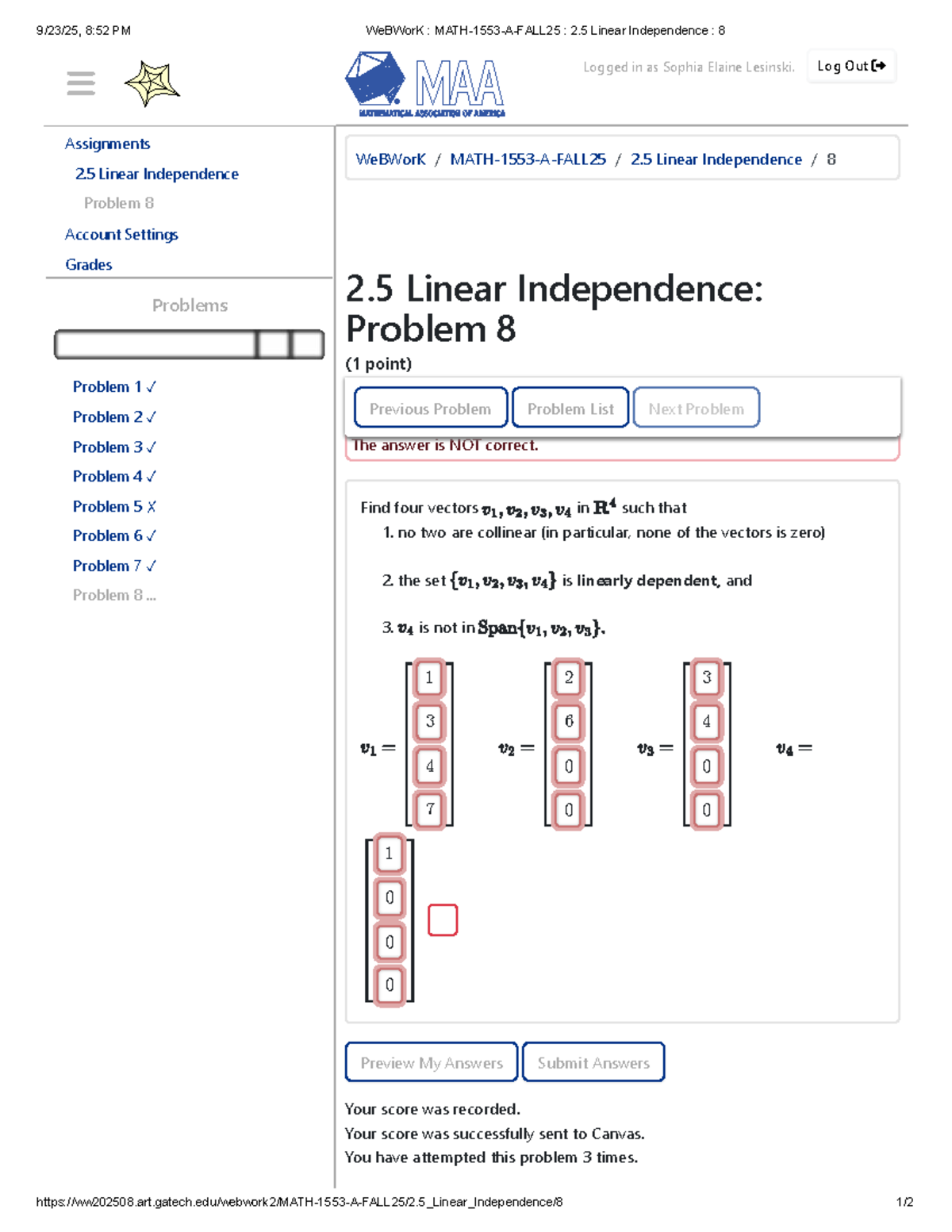 MATH-1553-A-FALL25 WeBWorK: Linear Independence Assignment 8 - Studocu