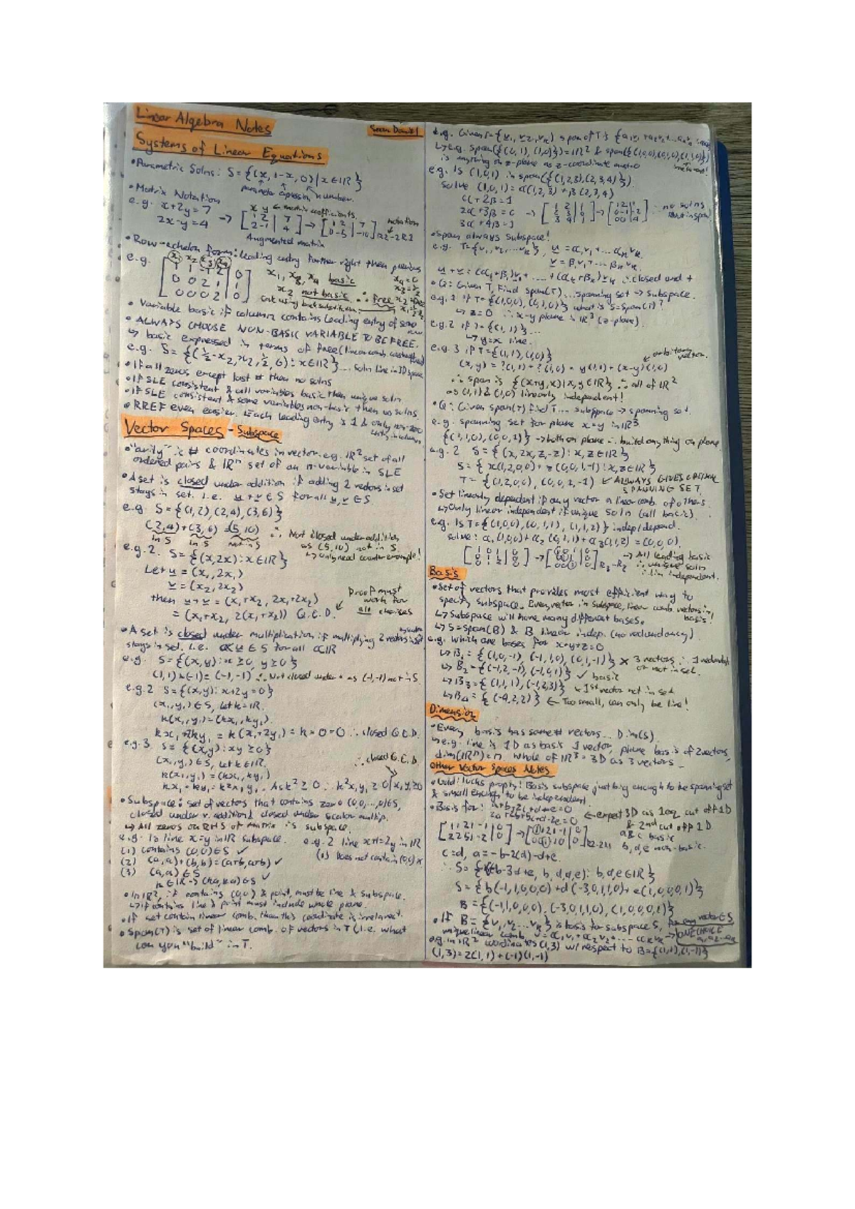 Linear Algebra Notes (LINC 101) on Systems of Linear Equations - Studocu