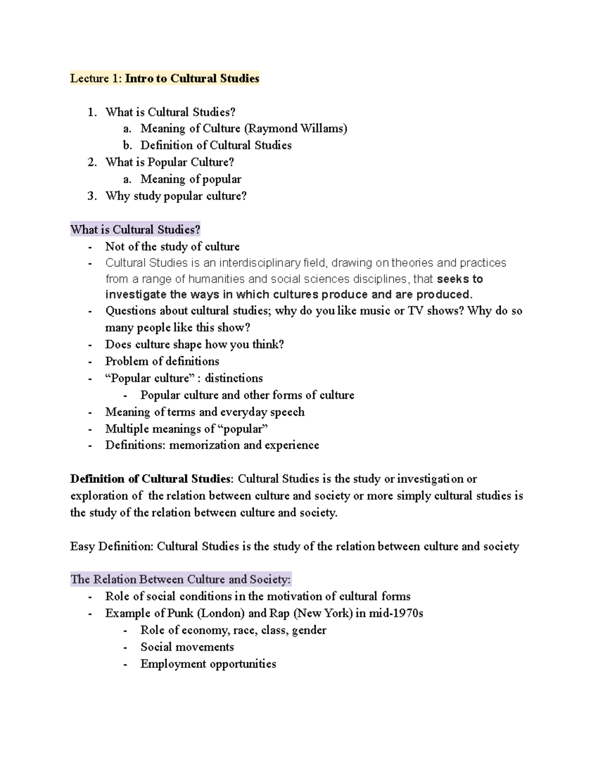 Final Exam Notes: Cultural Studies (CULT101) - Lecture Insights ...