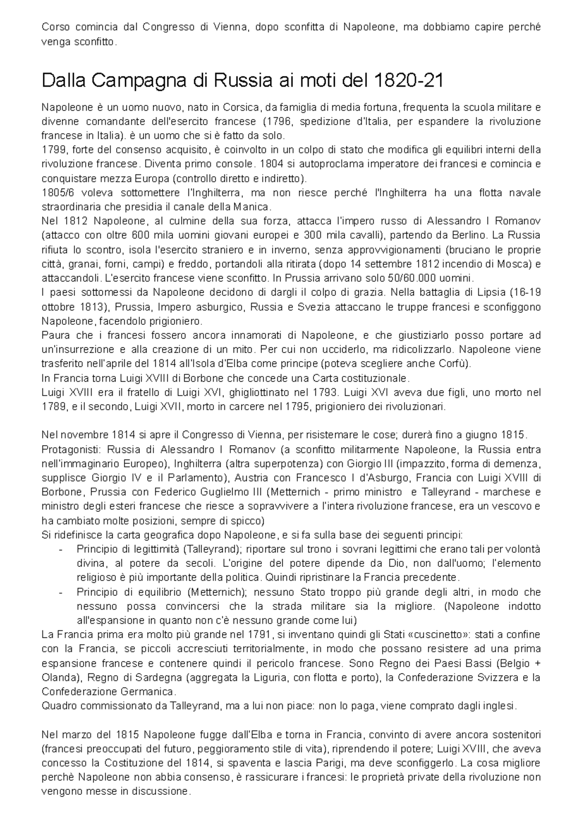 Appunti di Storia Contemporanea - Esplorando Napoleone e il Congresso ...