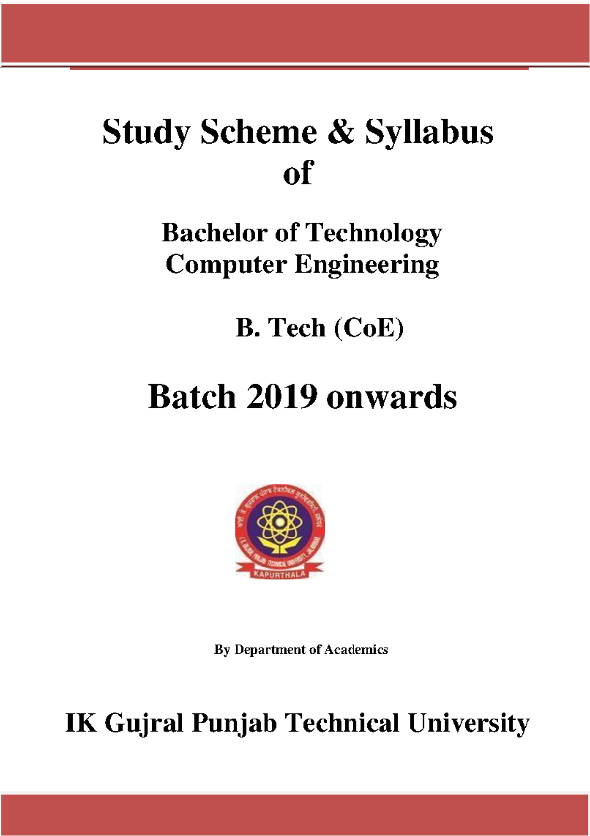 BTech CoE 2019 Syllabus & Study Scheme Overview - Studocu