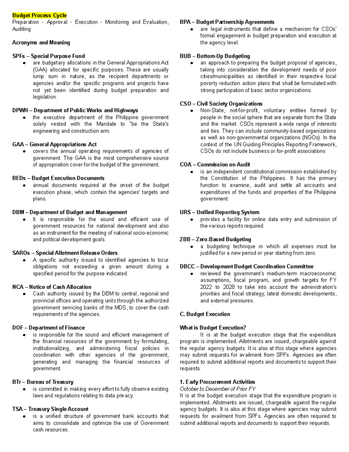 Budget Process Cycle: Preparation, Approval, Execution, and Monitoring - Studocu