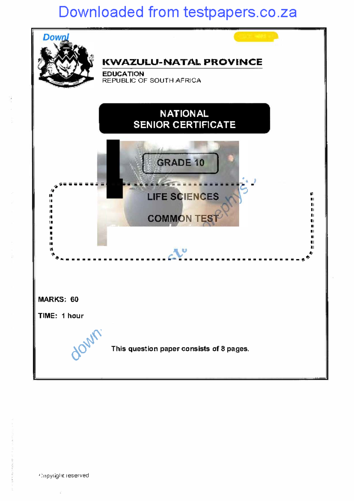 Life Sciences Grade 10 March 2022 Common Test Paper - Studocu