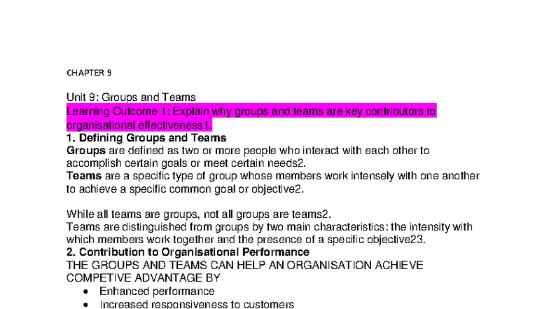 Chapter 9: Groups and Teams - Key Contributors to Org Effectiveness ...