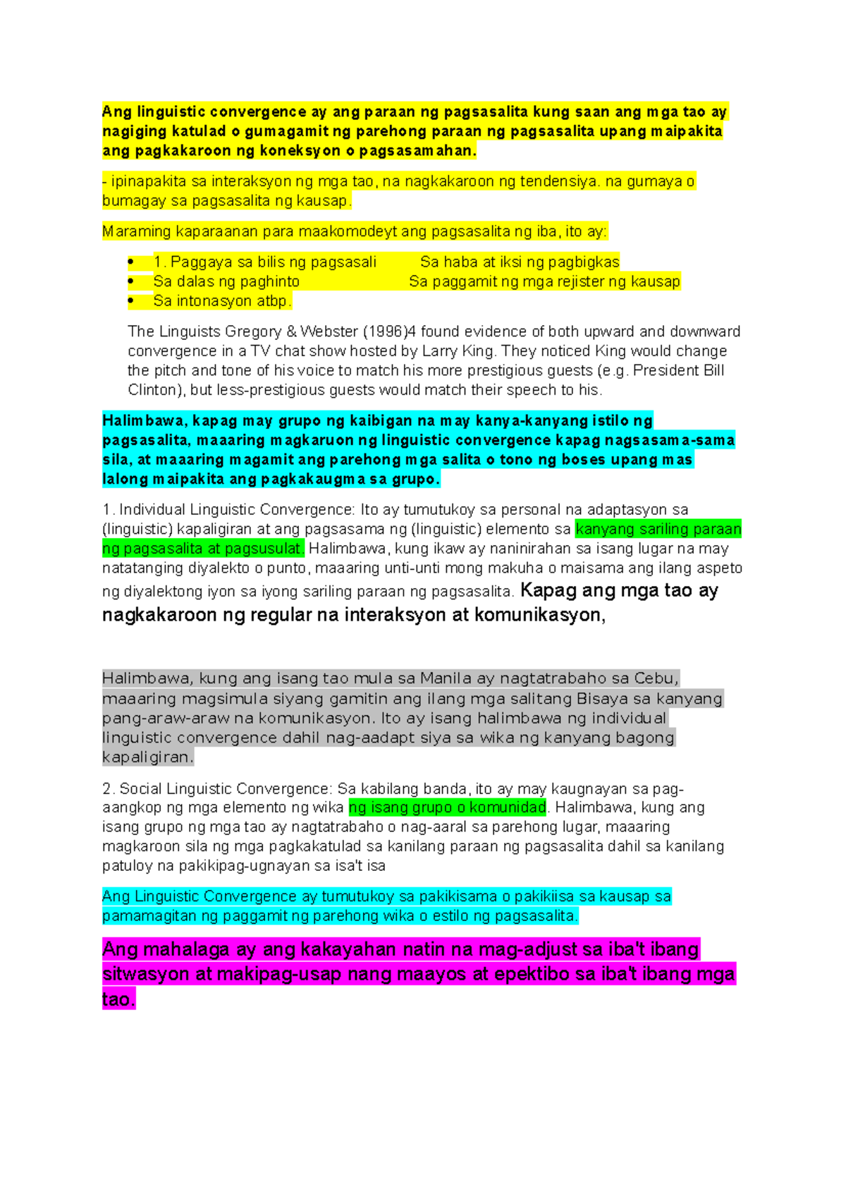 Wika 101 - Lecture Notes on Linguistic Convergence - Studocu