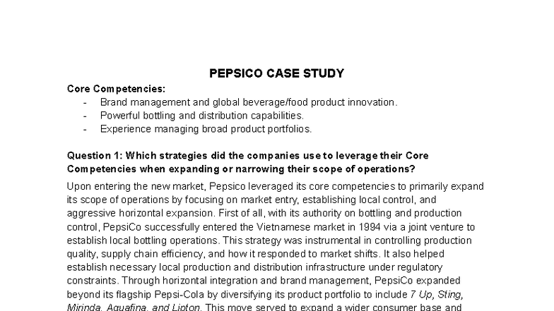 PEPSICO CASE STUDY: Leveraging Core Competencies for Market Expansion ...