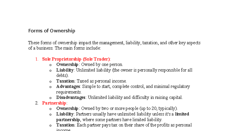 Forms of Ownership: Key Characteristics and Implications for Business ...