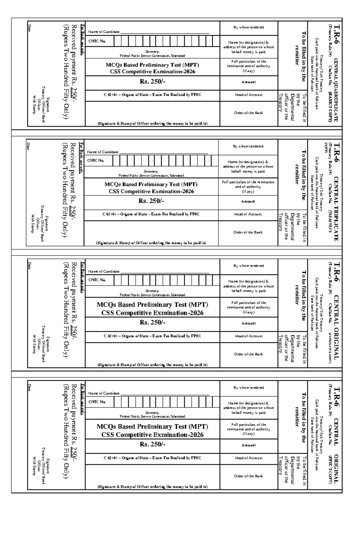 MPT Challan Form for CSS Competitive Exam Fee 2026 - Studocu