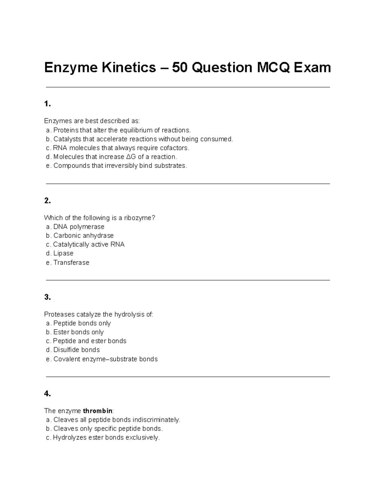 Chpt 5 Enzyme Kinetics MCQ Practice Exam - Studocu