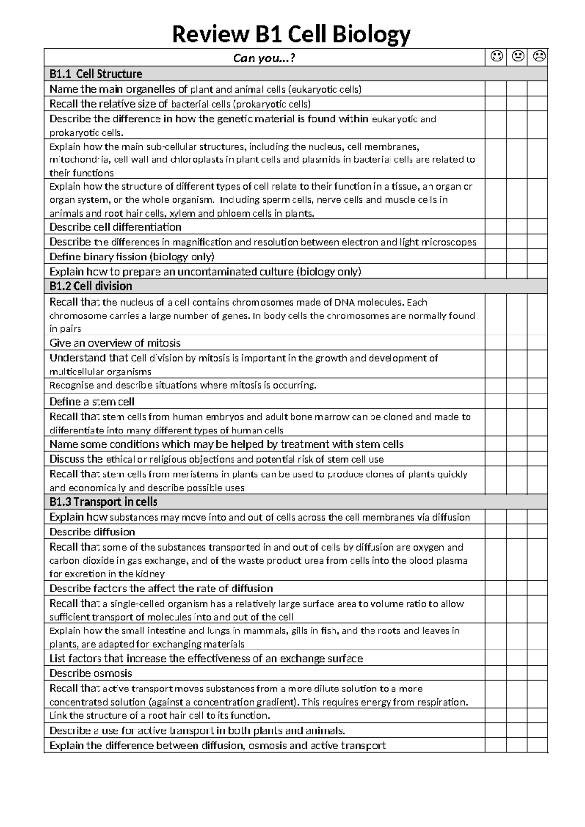 B1 Cell Biology Review: Organelles, Cell Division, and Transport - Studocu