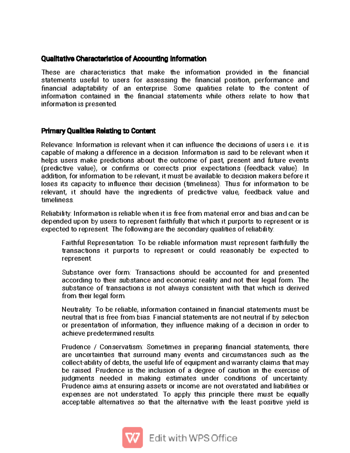 Qualitative Characteristics of Accounting Info - WPS Office Study Guide ...
