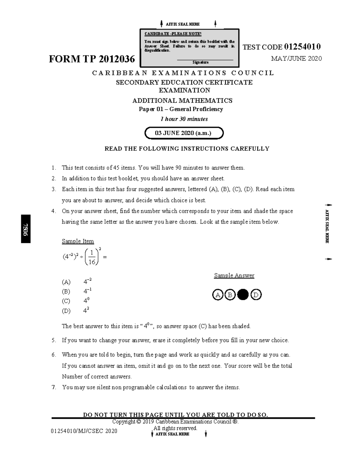 CSEC ADD MATH P1 2020 - Additional Math Paper 01 Solutions - Studocu