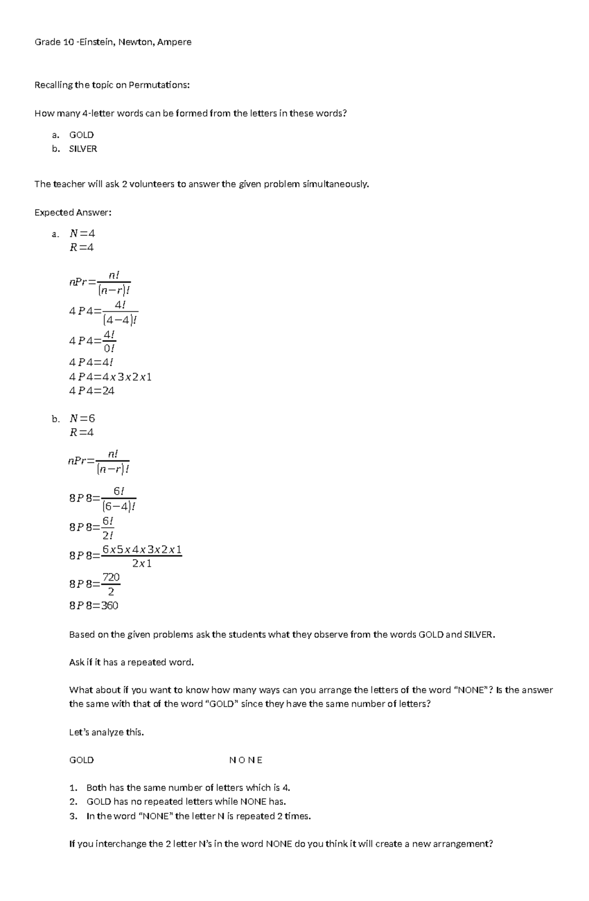 Distinguishable and Circular Permutation - Grade 10 -Einstein, Newton ...