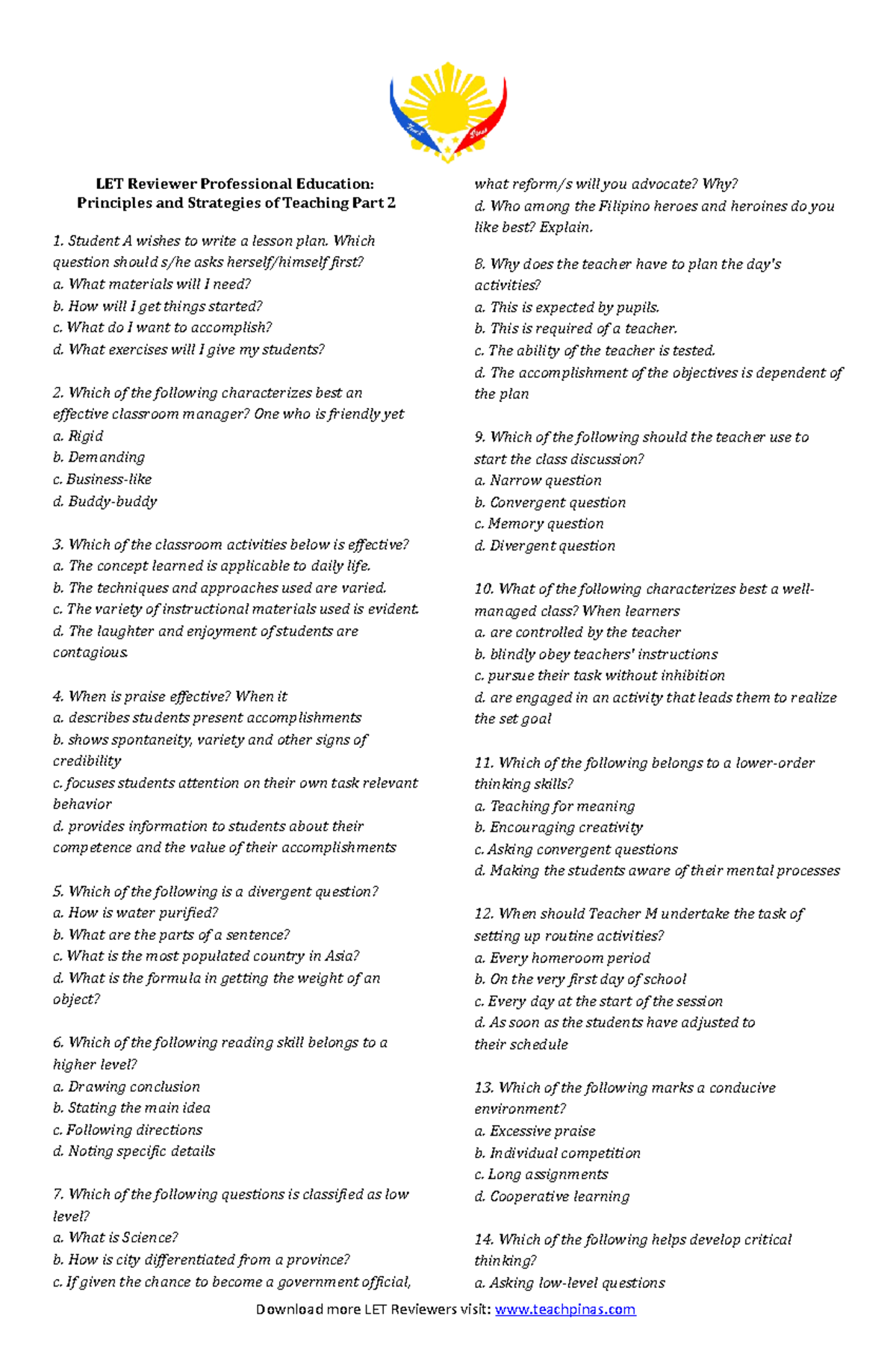 LET Reviewer: Principles and Strategies of Teaching Part 2 Notes - Studocu